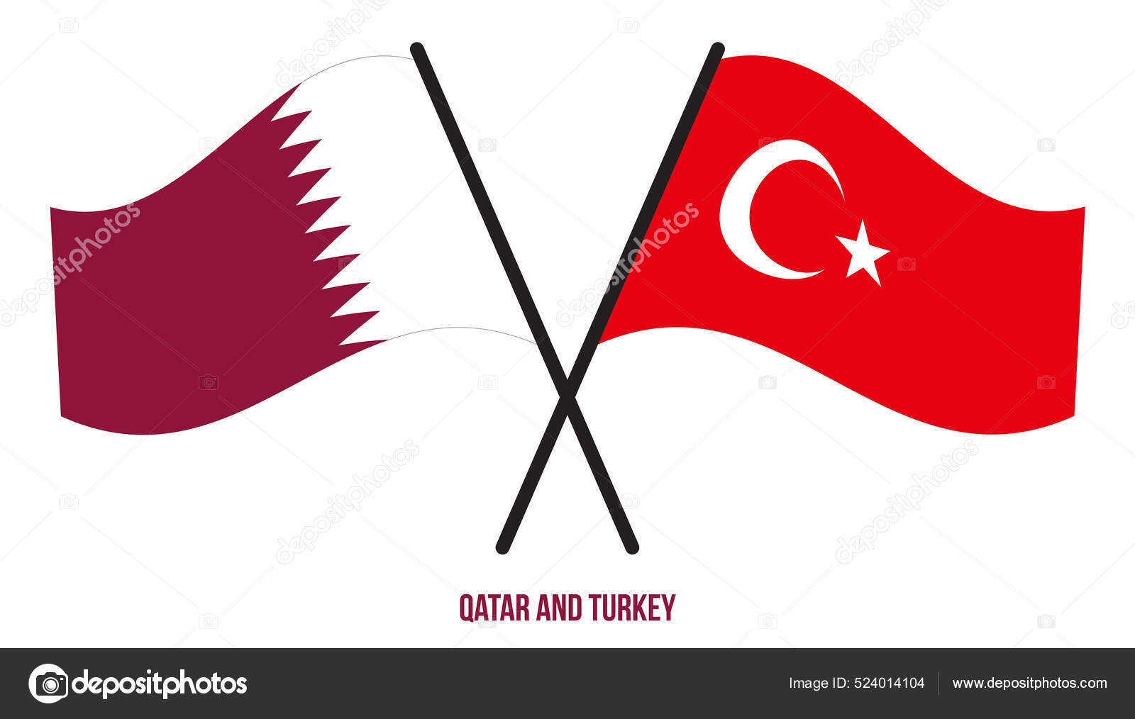 Qatar Turkey Flags Crossed Waving Flat Style Official Proportion ...