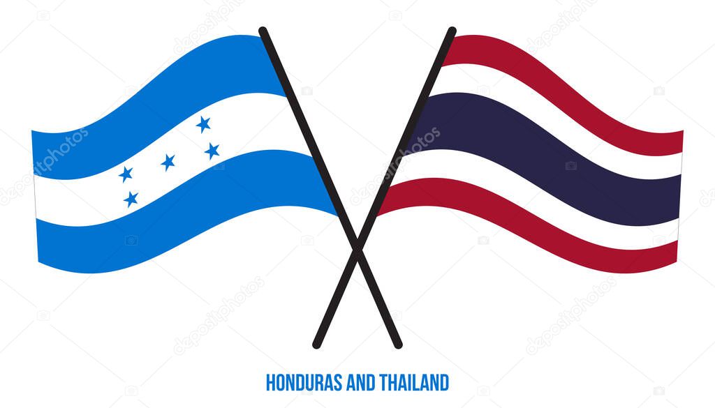 Banderas de Honduras y Tailandia cruzadas y ondeando estilo plano ...