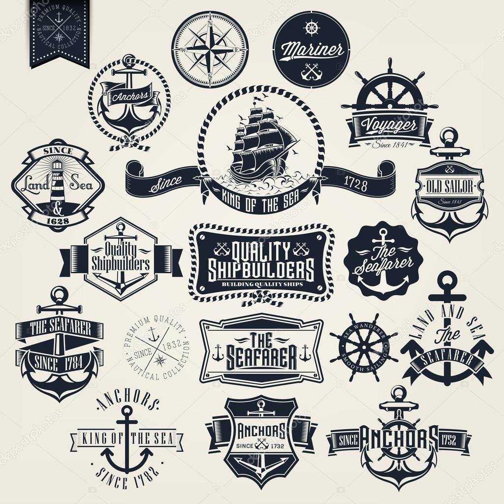 Set Of Vintage Retro Nautical Badger And Labels — Stock Photo ...