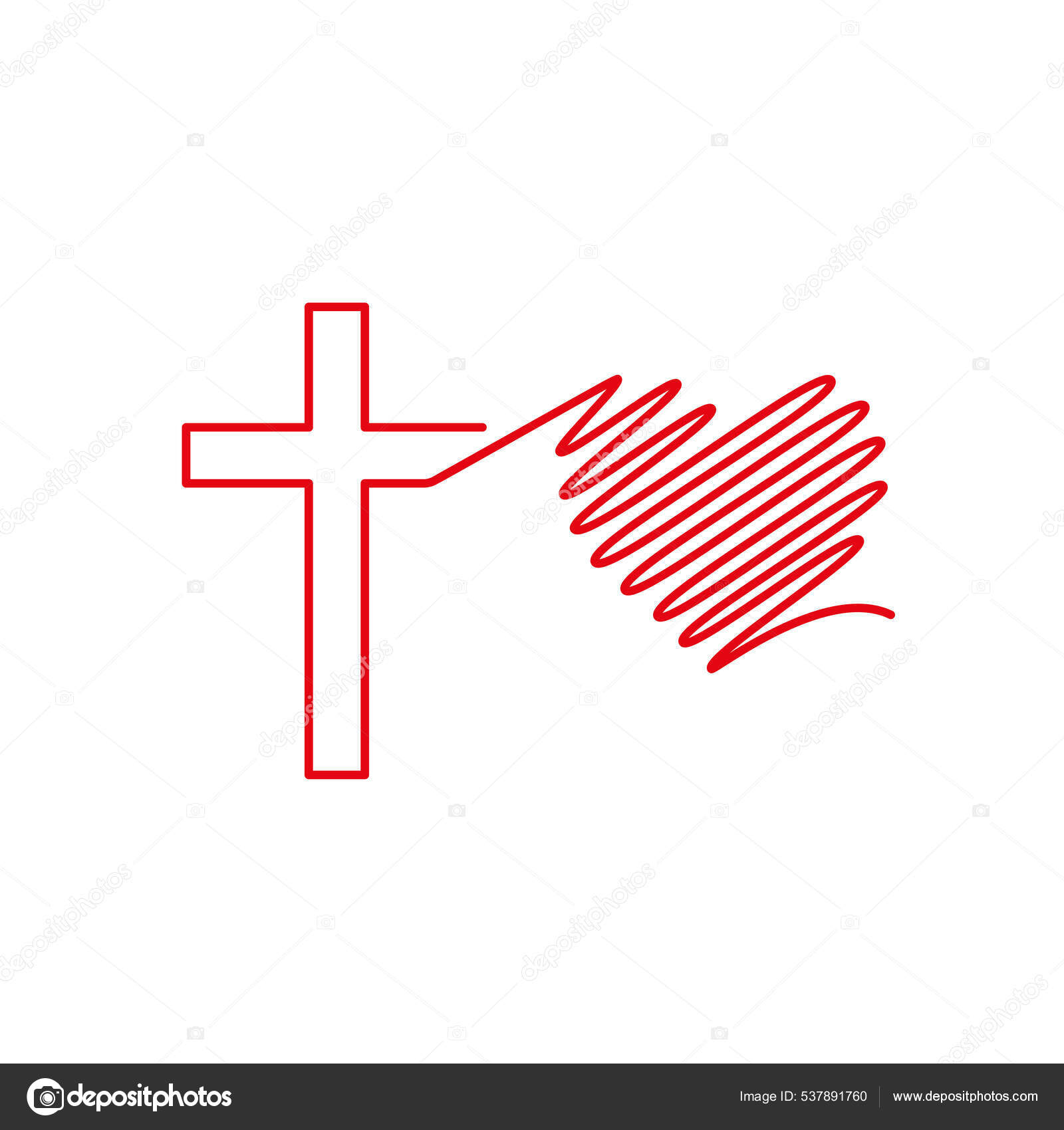 The Cross of the Lord flows into the heart. Flat isolated Christian ...