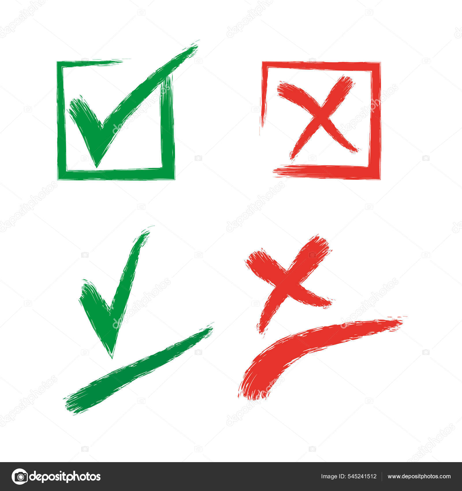 Set Check Mark Cross Square Symbol Vote Yes Hand Drawn Stock Vector ...
