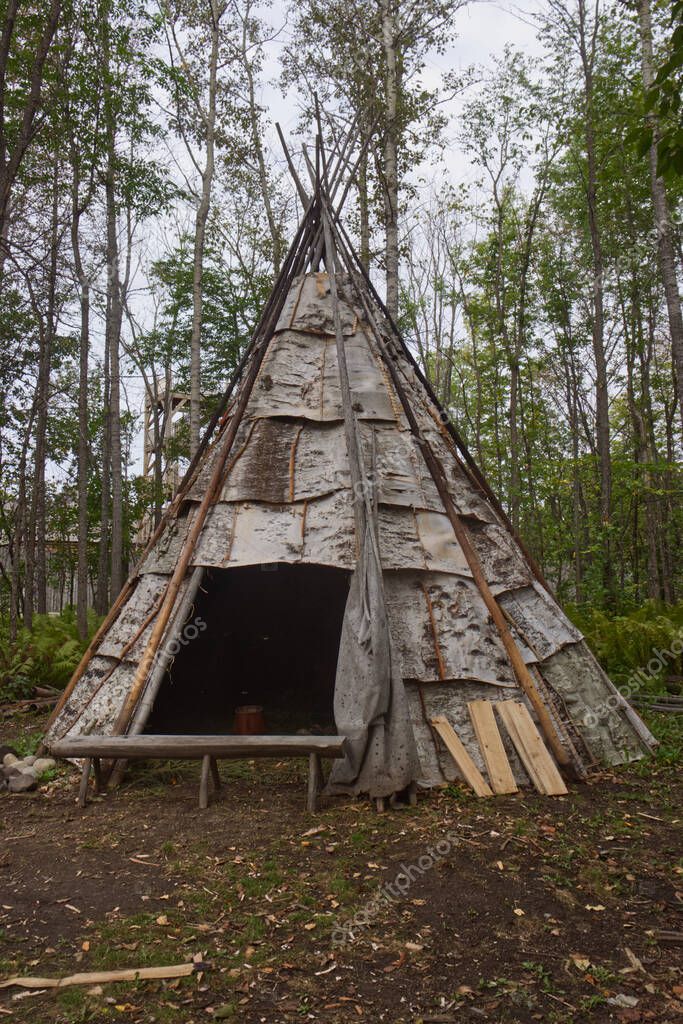 Traditional Indian tepee created with local materials, Fort William ...