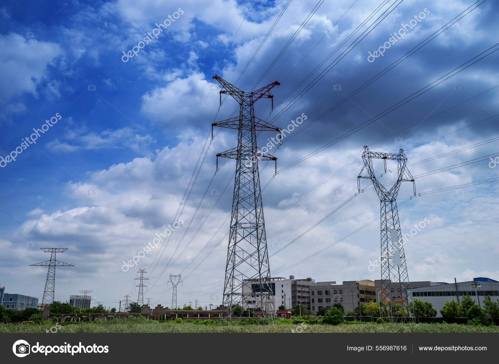 High Voltage Post High Voltage Tower Sky Background Stock Photo by ...