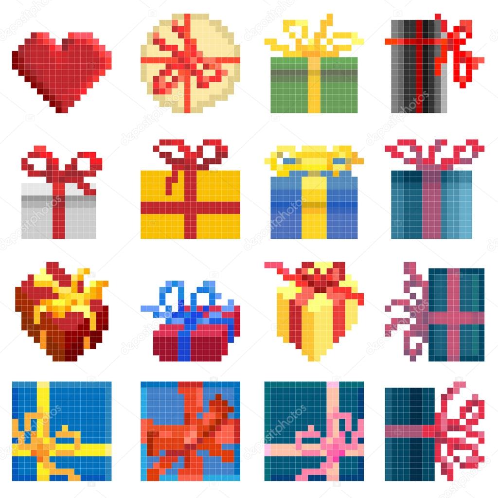 Set of vector simple pixel presents box. Stock Vector Image by ©Vertyr ...