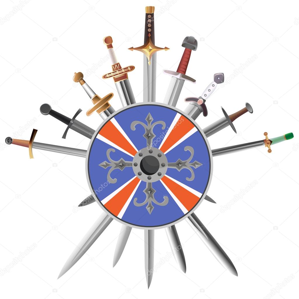 Swords cross crosswise and shields. Stock Vector by ©Vertyr 37523017