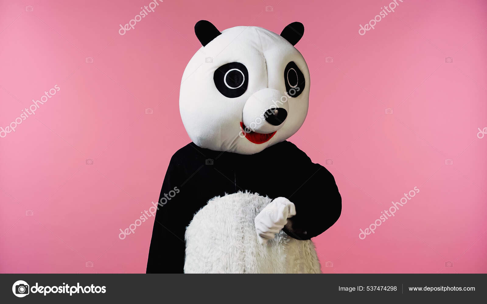 Person Panda Bear Costume Gesturing While Waiting Isolated Pink Stock ...