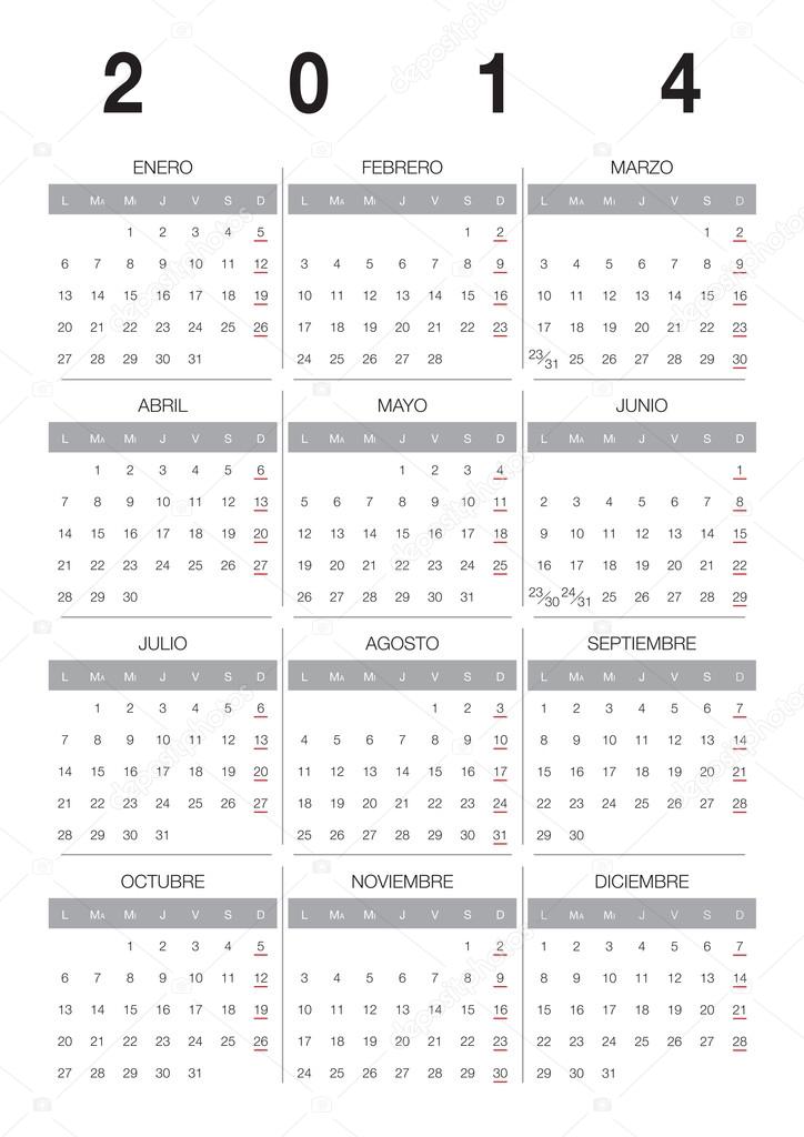 Calendario 2014 Español Vector de stock #33652409 de ©nacroba