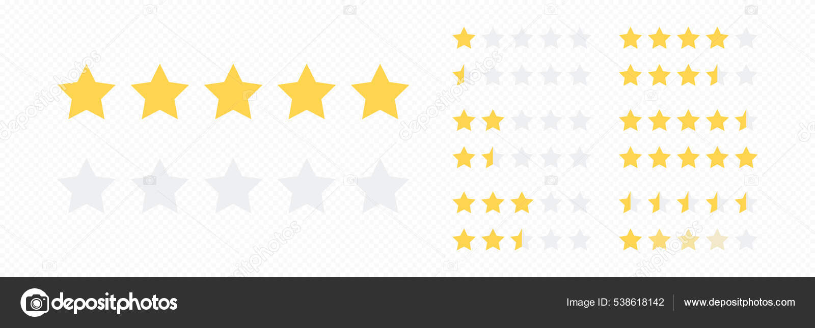 Vector Illustration Gold Five Star Rating Icon Set Transparent ...
