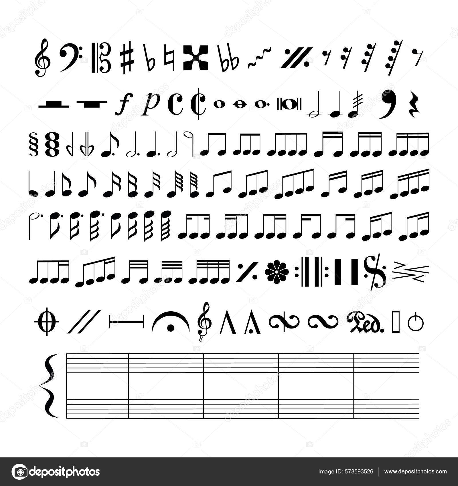 Vector iilustration of all music notes and symbols isolated on white ...