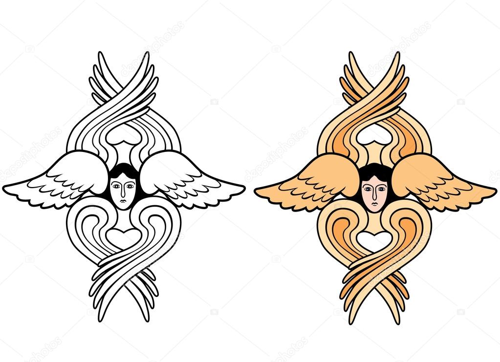 Seraphim outline and color vector illustration — Stock Vector ...