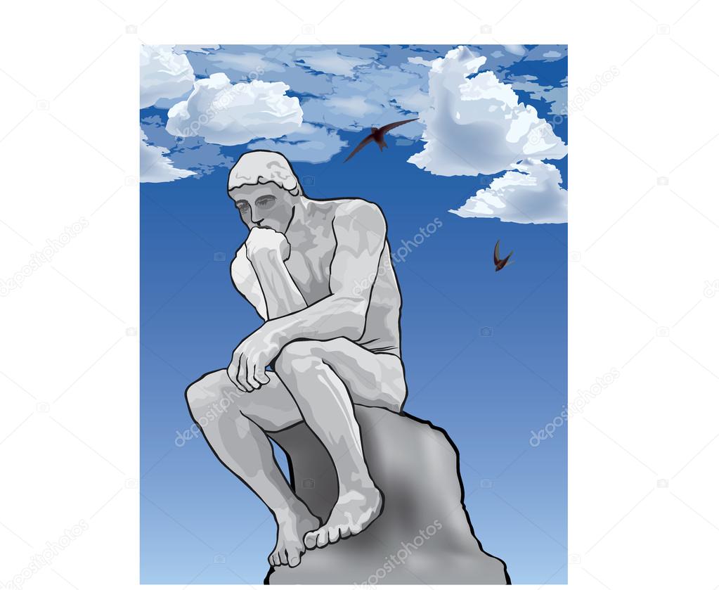 Thinker man concept illustration. The Thinker Statue by the French ...