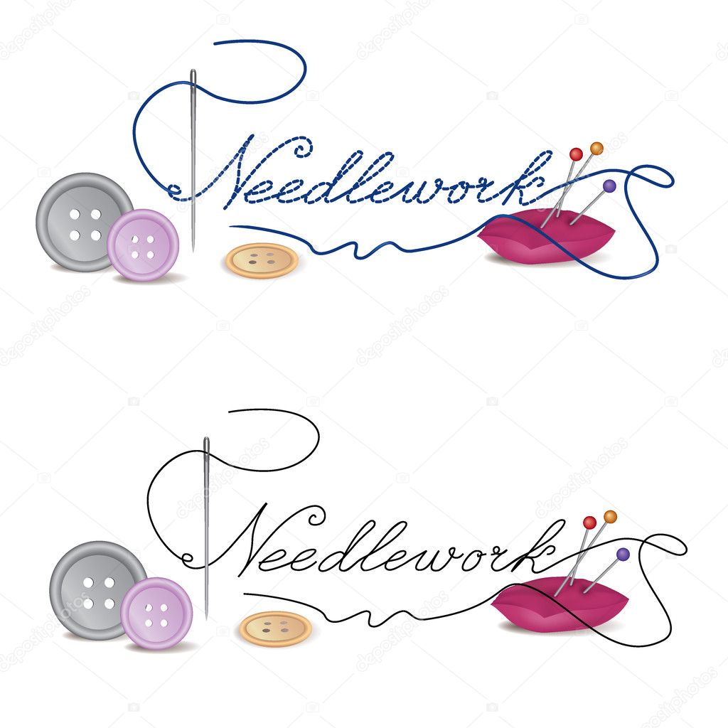 Header with needle and thread. Sewing needle and thread with buttons ...