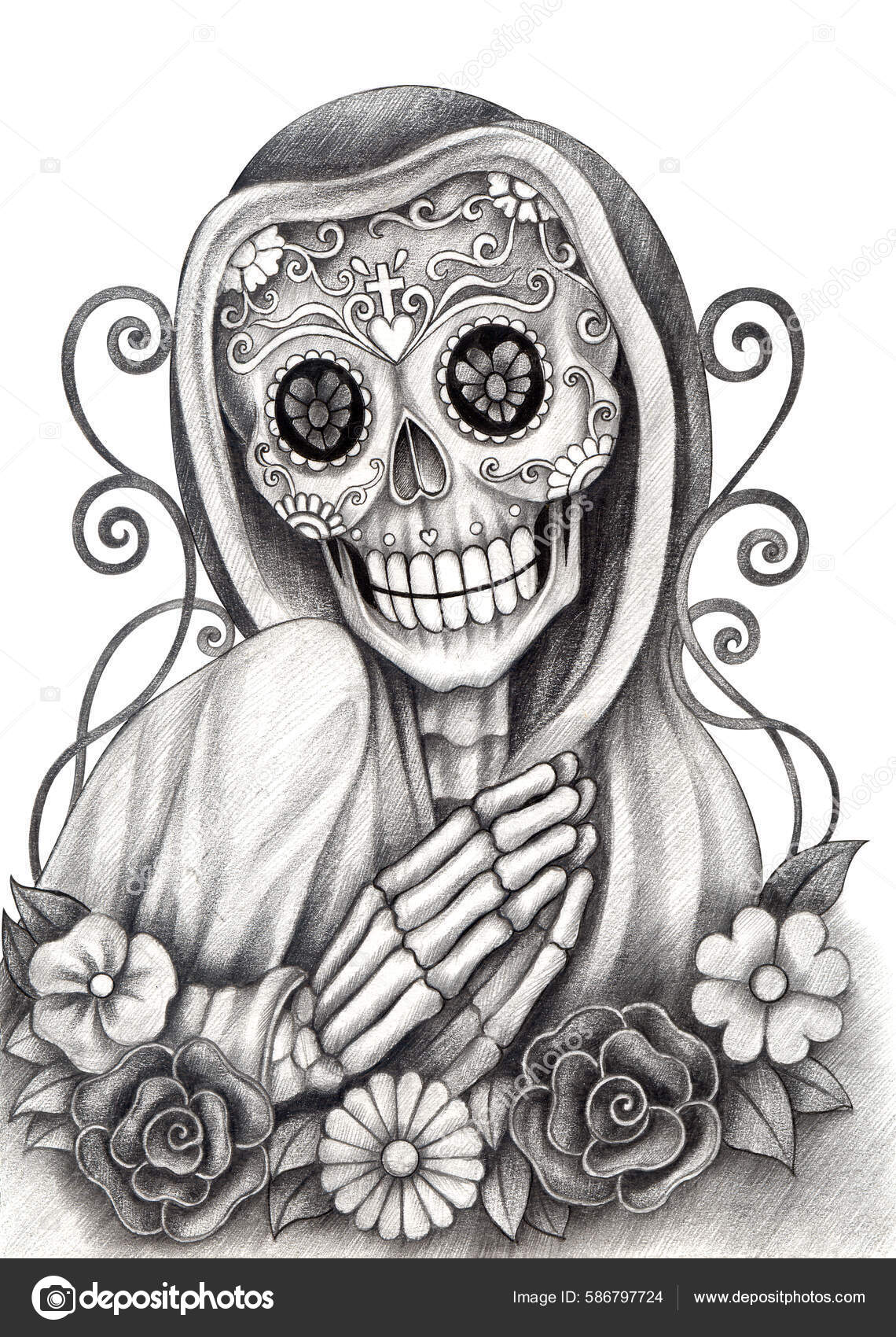 Art Skull Day Dead Hand Drawing Paper Stock Illustration by ©eviltoun ...