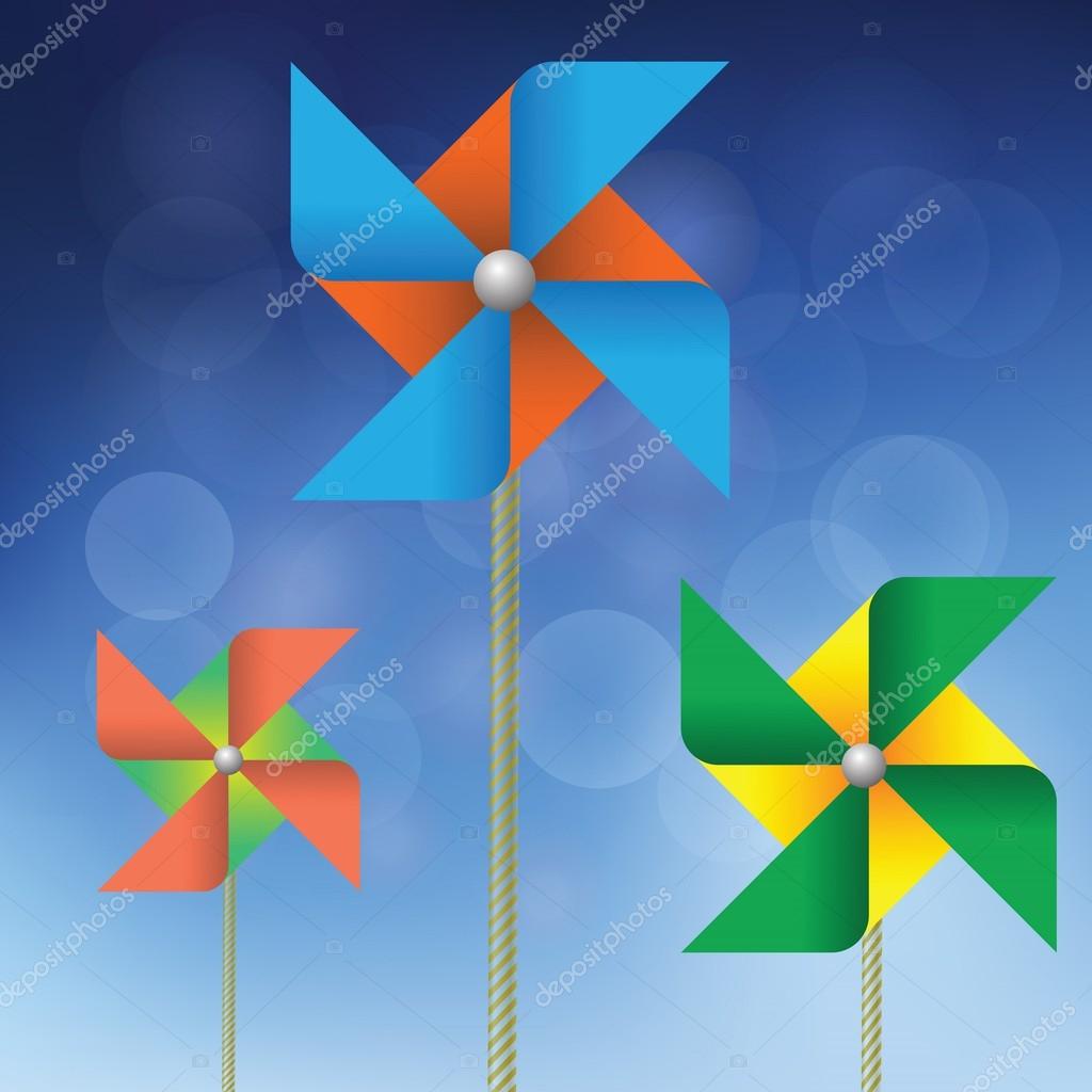 Illustration with colorful windmills on a blue background for your design Stock Vector by ...