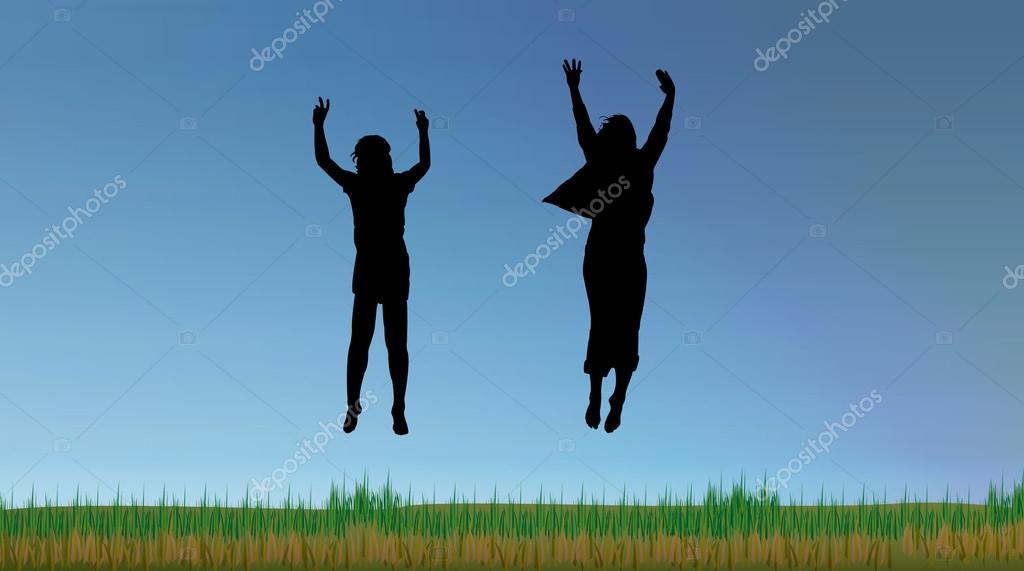 Making a big jump on a blue sky Stock Vector by ©xprmntl 19877645