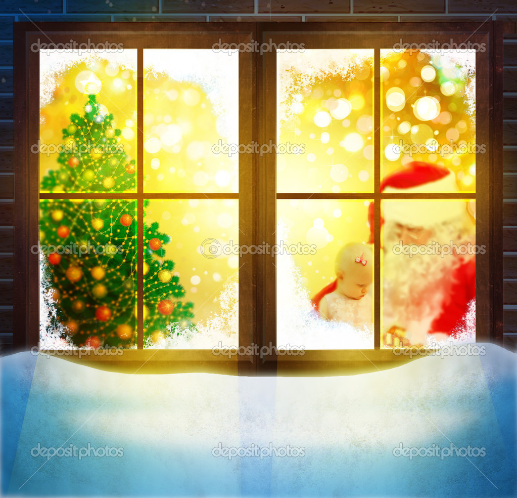 Of Santa Claus through window. Merry Christmas! Stock Photo by ©rvika ...
