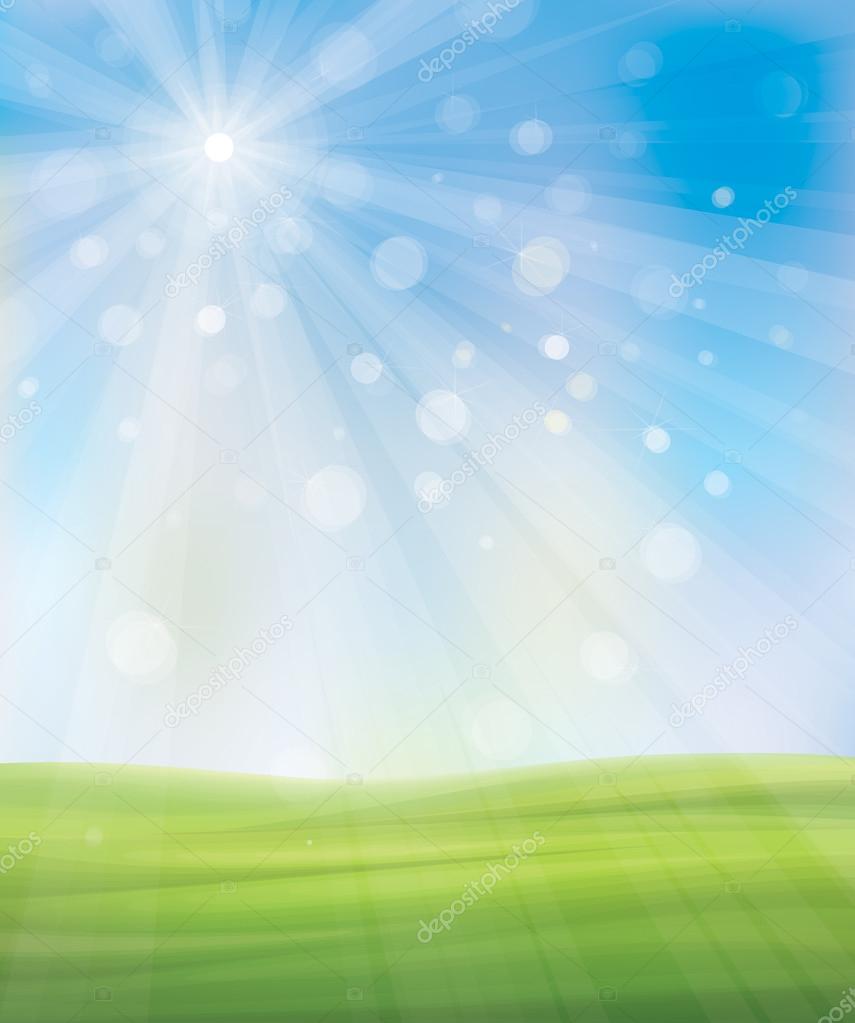Vector spring background, blue sky and green grass. Stock Vector by ...