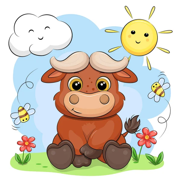 Bonito Toro Dibujos Animados Con Gafas Micrófono Ilustración Vectorial ...