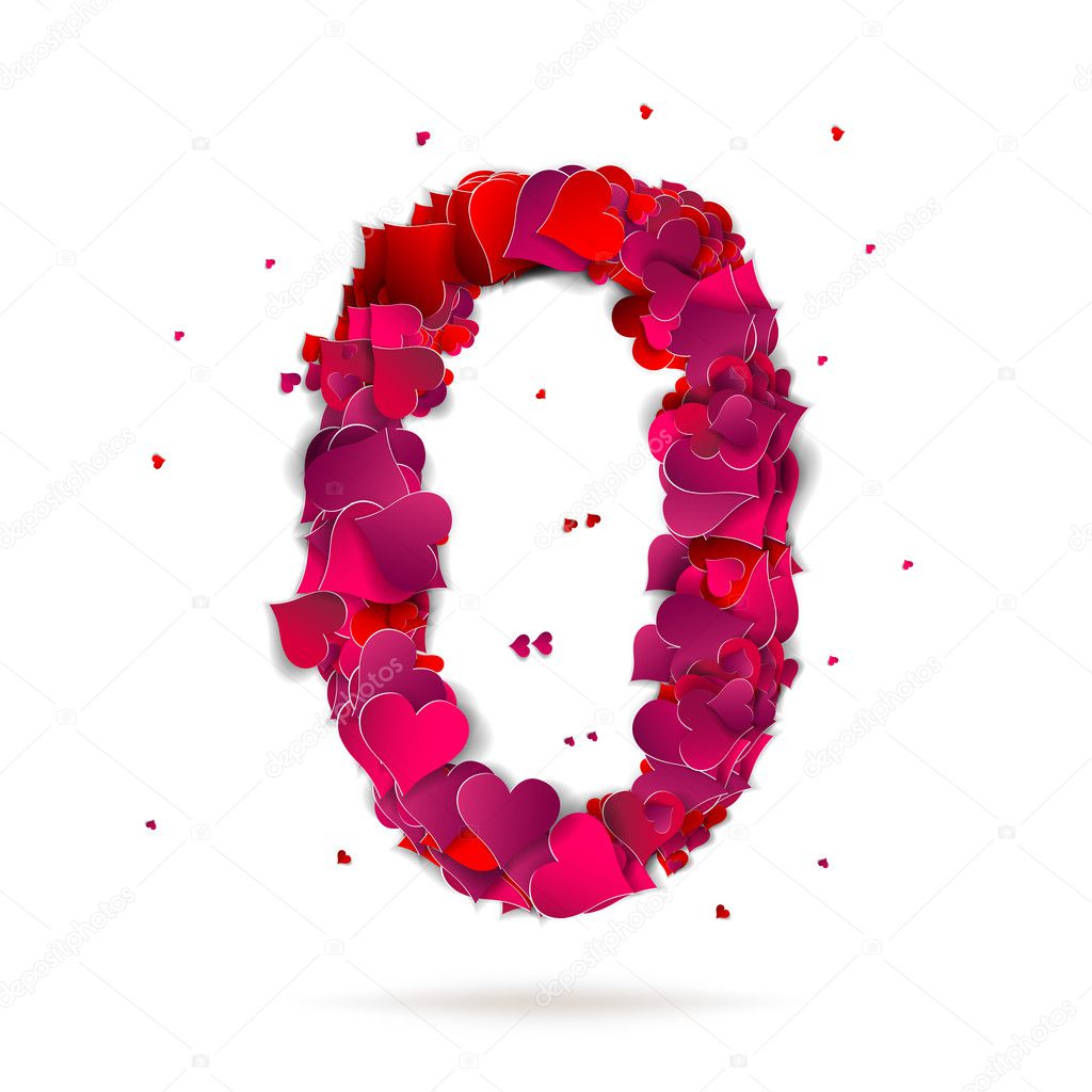 Número cero, 0 hecho de corazones rojos. Alfabeto de amor Vector de ...