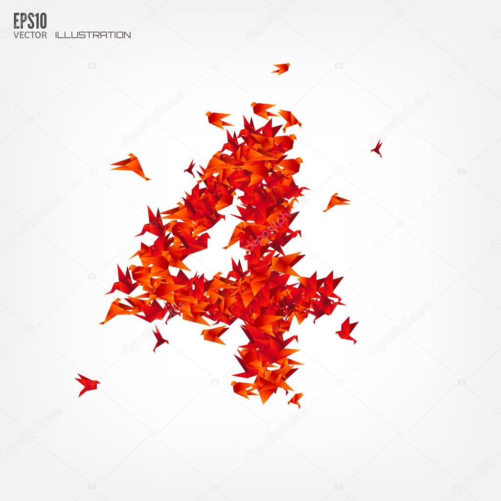 Number 4. Numbers with origami paper bird on abstract background Stock ...