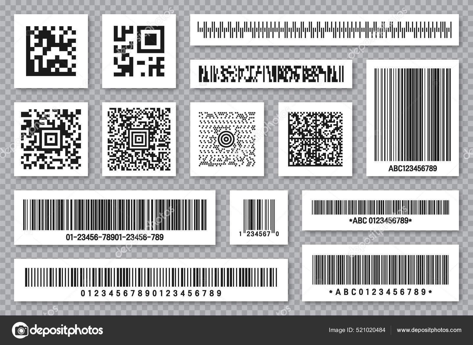 Set of product barcodes and QR codes. Identification tracking code. Serial number, product ID ...