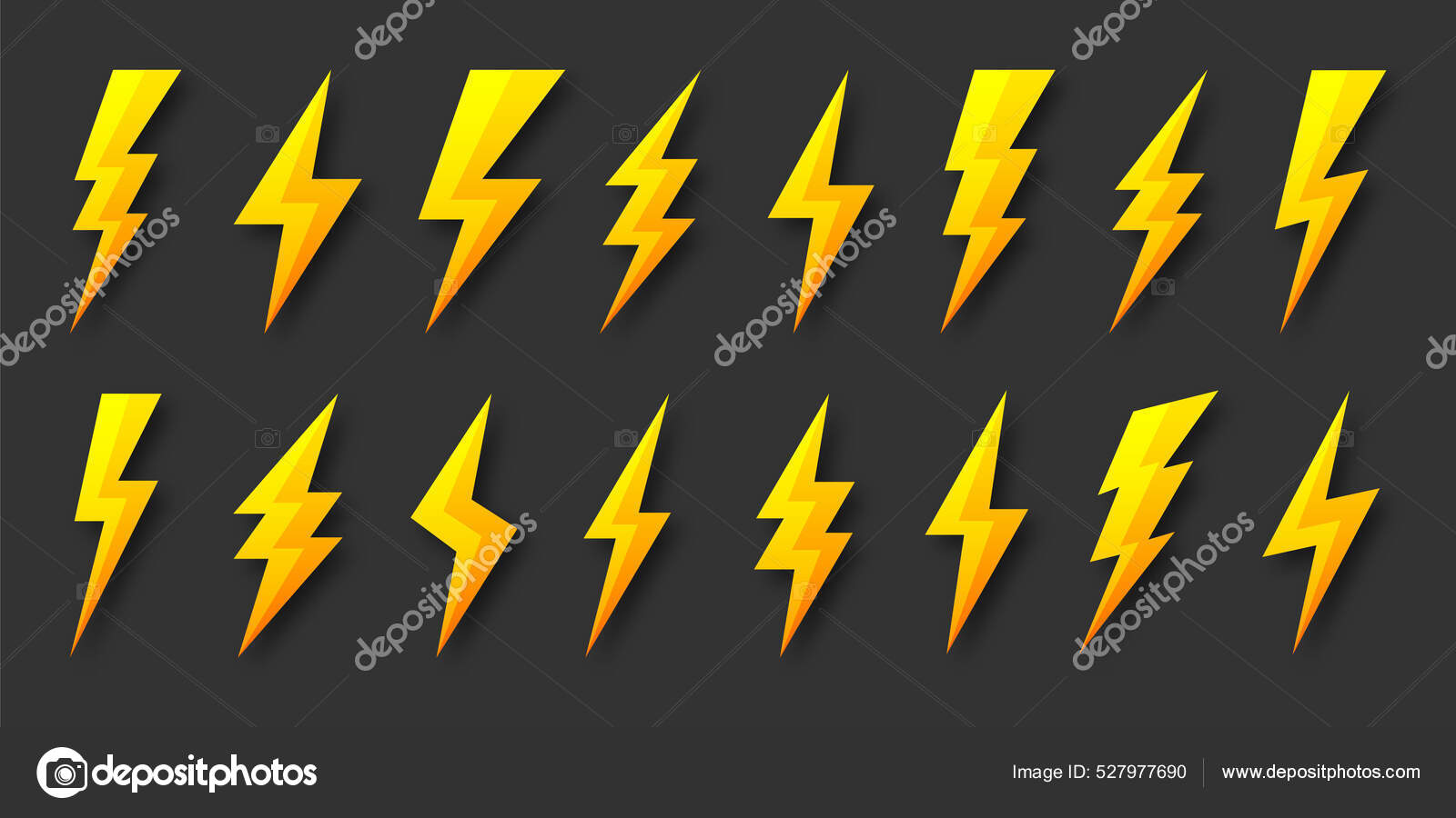 Sbírka žlutých ikon blesků. Symbol blesku, blesk. Jednoduchá značka ...