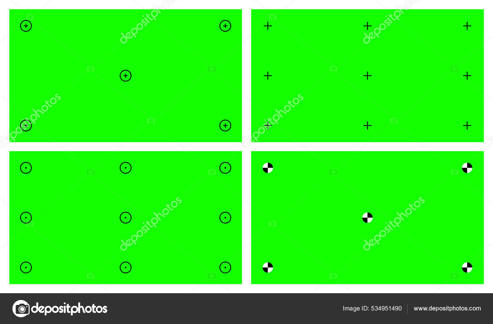 Chroma key, blank green background with motion tracking points. Visual ...