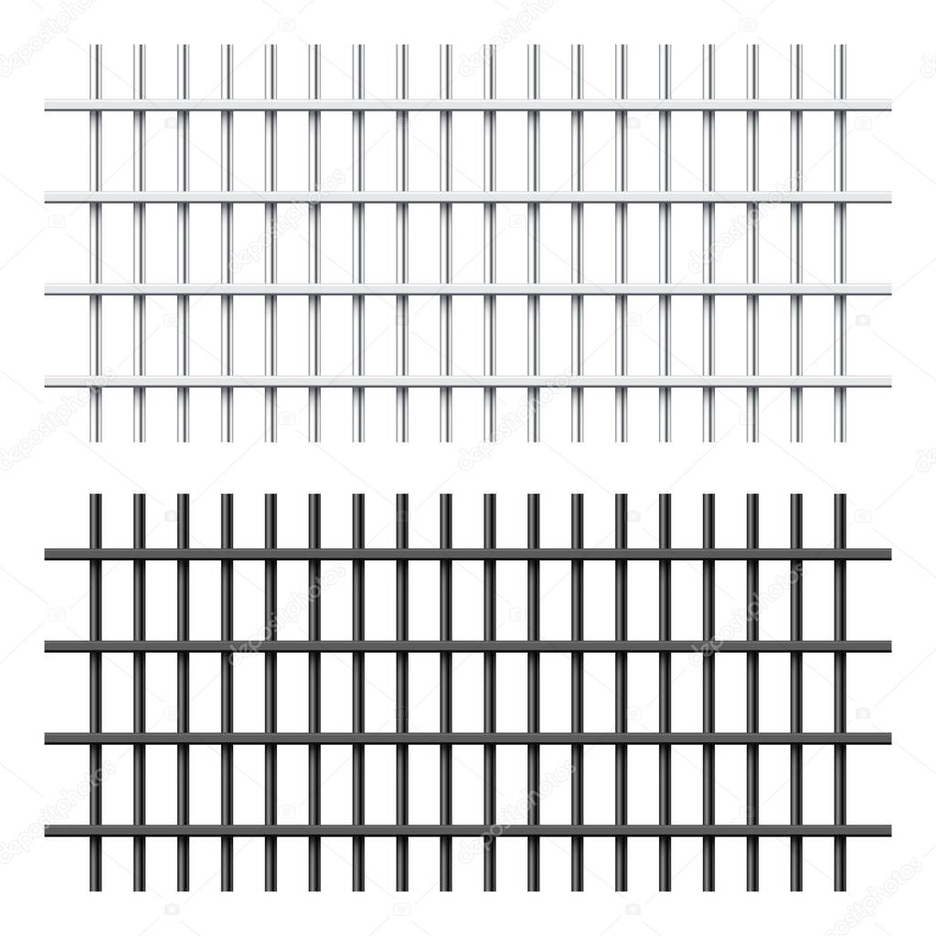 Barras realistas de metal negro y plata aisladas sobre fondo blanco ...