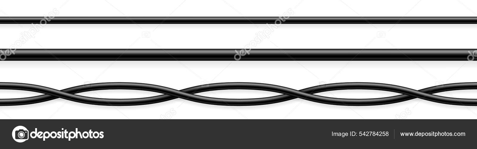 Flexible cables collection. Black electrical wire. Realistic power or ...