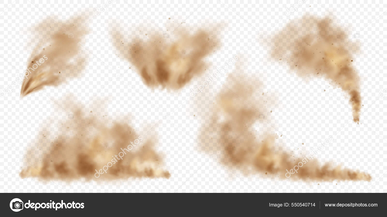 Realistic dust clouds. Road sand storm. Polluted dirty brown air with ...