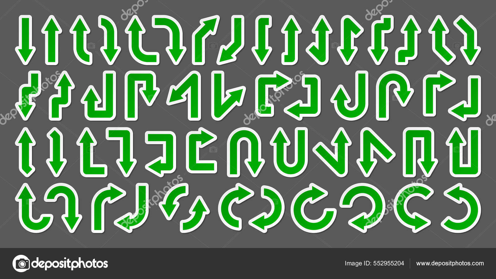 Colorful arrow stickers set. Green pointers collection. Simple arrows ...