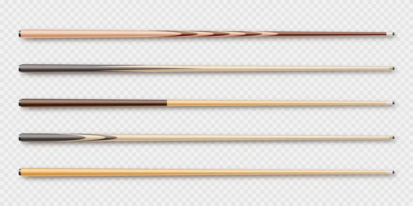 Various wooden billiard cues. Snooker sports equipment. Vintage pool cue. Active recreation and ...