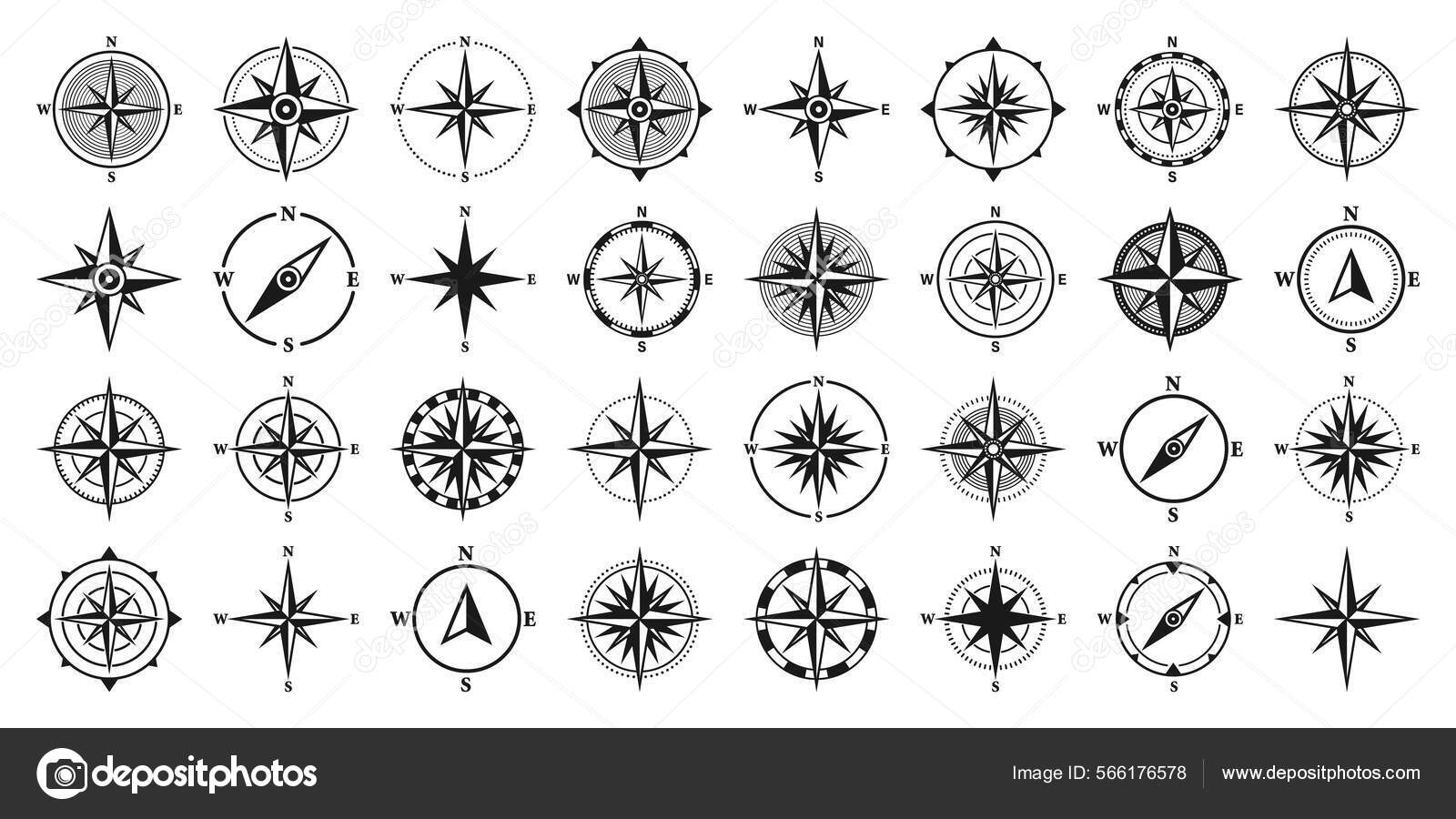 Vintage marine wind rose, nautical chart. Monochrome navigational ...