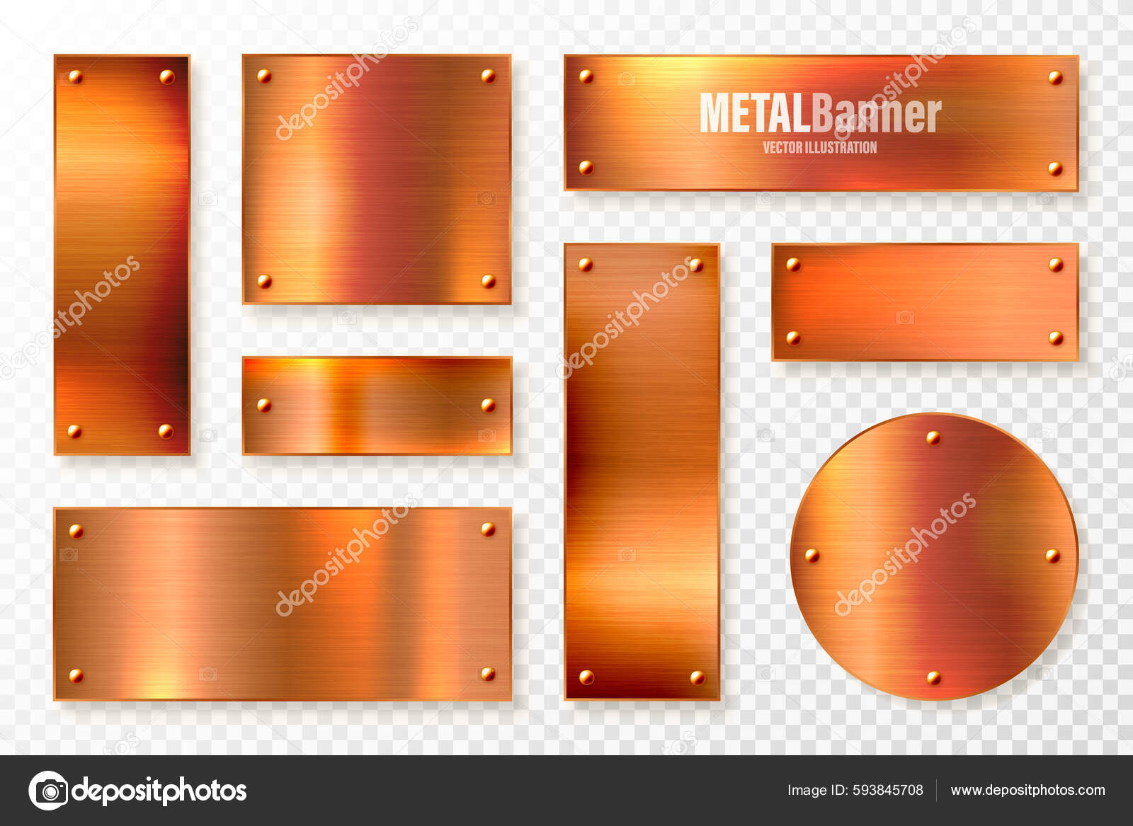 Realistic Copper Banners Collection Brushed Stainless Steel Plate ...