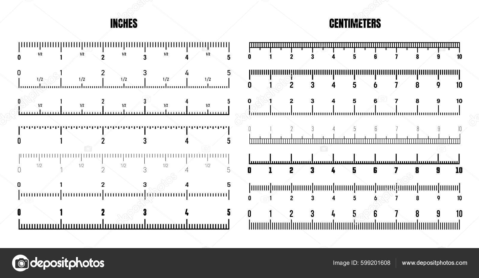Realistic Black Centimeter Inch Scale Measuring Length Height Various ...