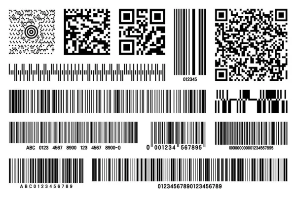 Product barcodes and QR codes with red scanning line. Identification ...