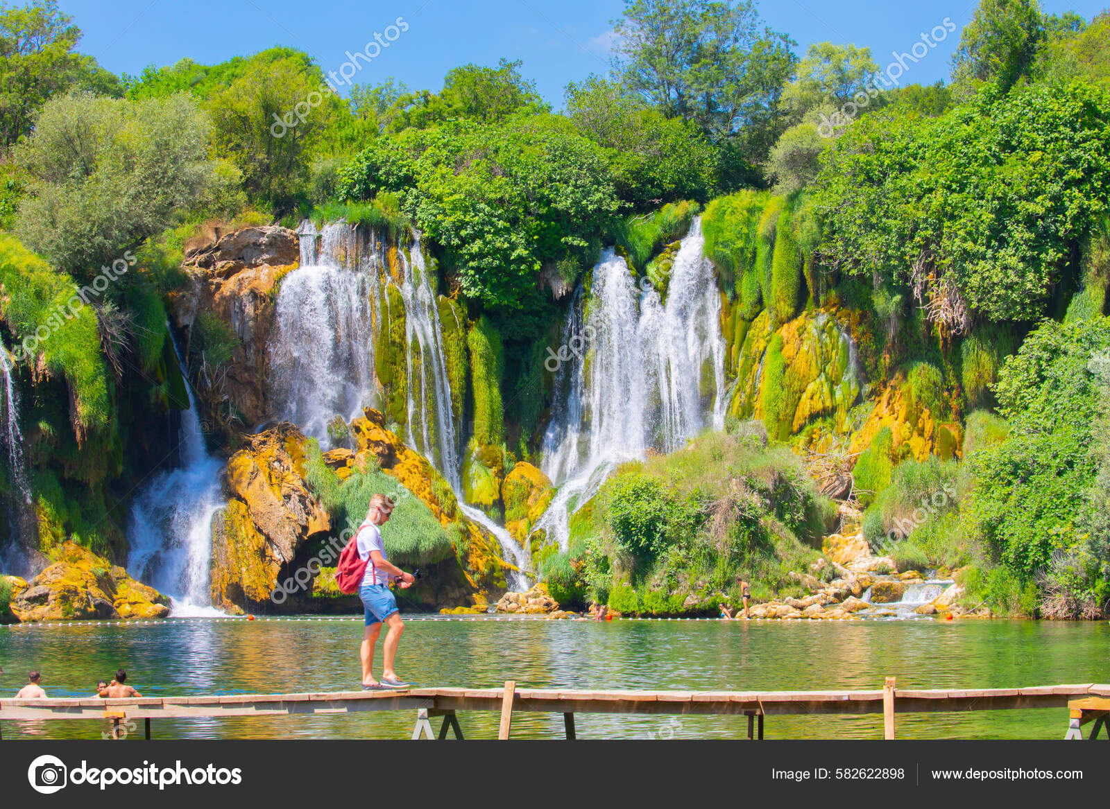 Small Boat Rowing Just Kravica Waterfalls Southern Bosnia Herzegovina ...