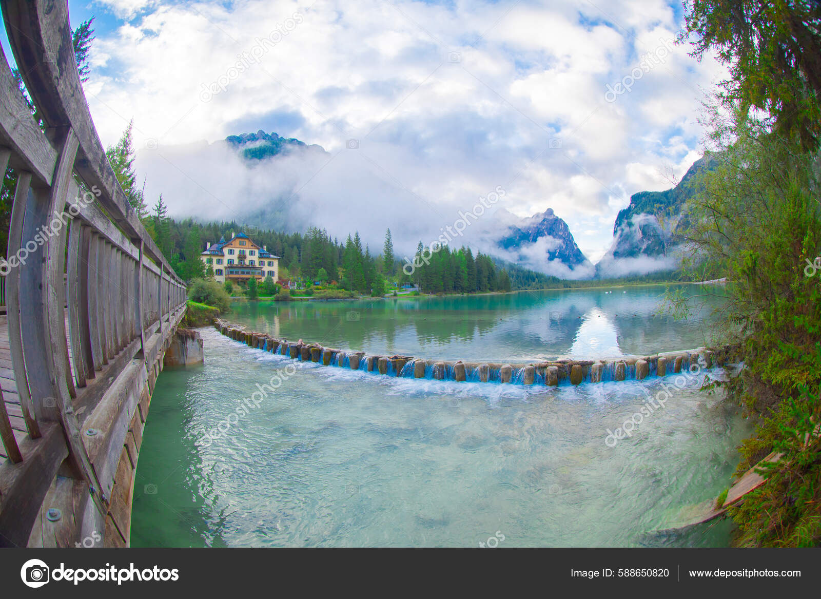 Lake Toblacher See Italian Lago Dobbiaco Toblach Italy — Stock Photo ...