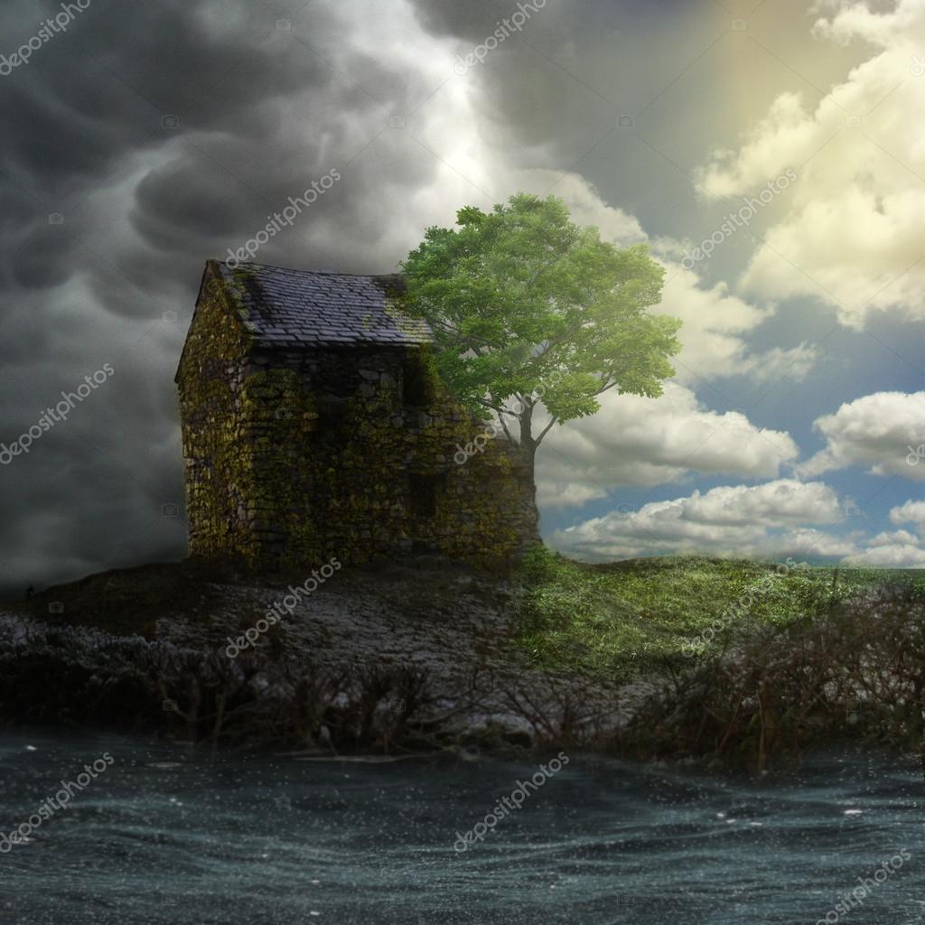 A large spectacular lone oak tree on a hill that is scorched. — Stock ...