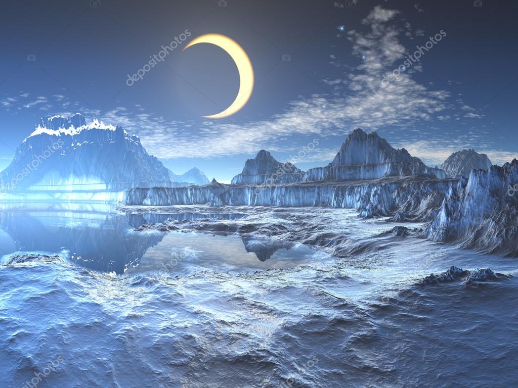 Lunar Eclipse over Frozen Planet Stock Photo by ©Angela_Harburn 18572257