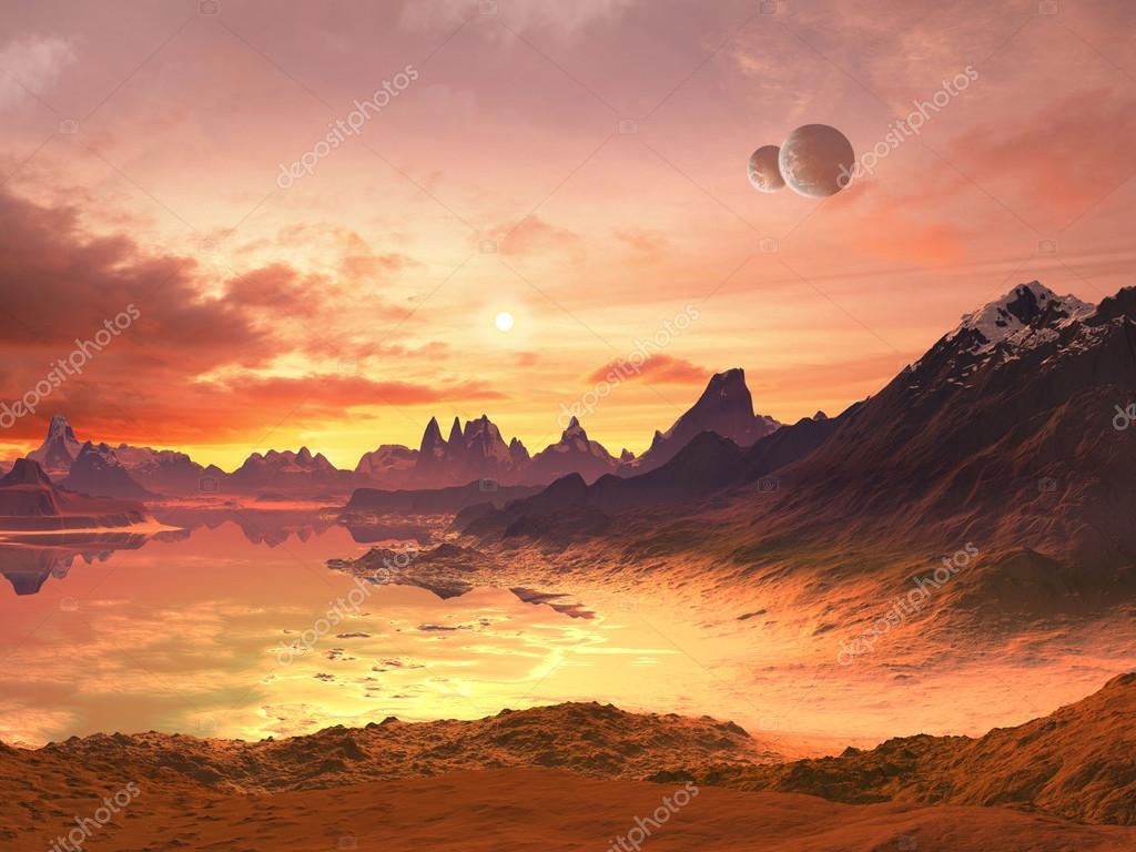 The Two Moons In Sky Over The Beach