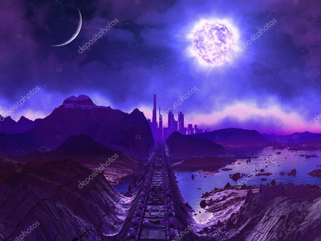 Derelict Railway Track to Alien City Ruins — Stock Photo © Angela ...