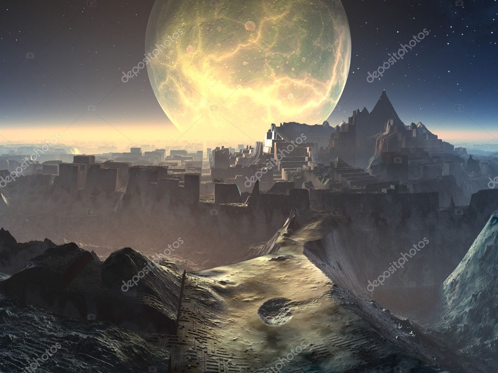 Alien City Ruins by Moonlight — Stock Photo © Angela_Harburn #18805731
