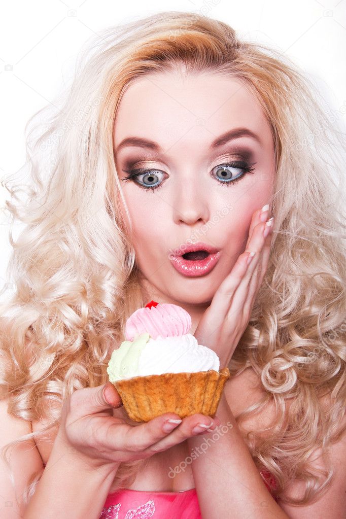 Blonde girl with cake Stock Photo by ©Chalia1 45685683