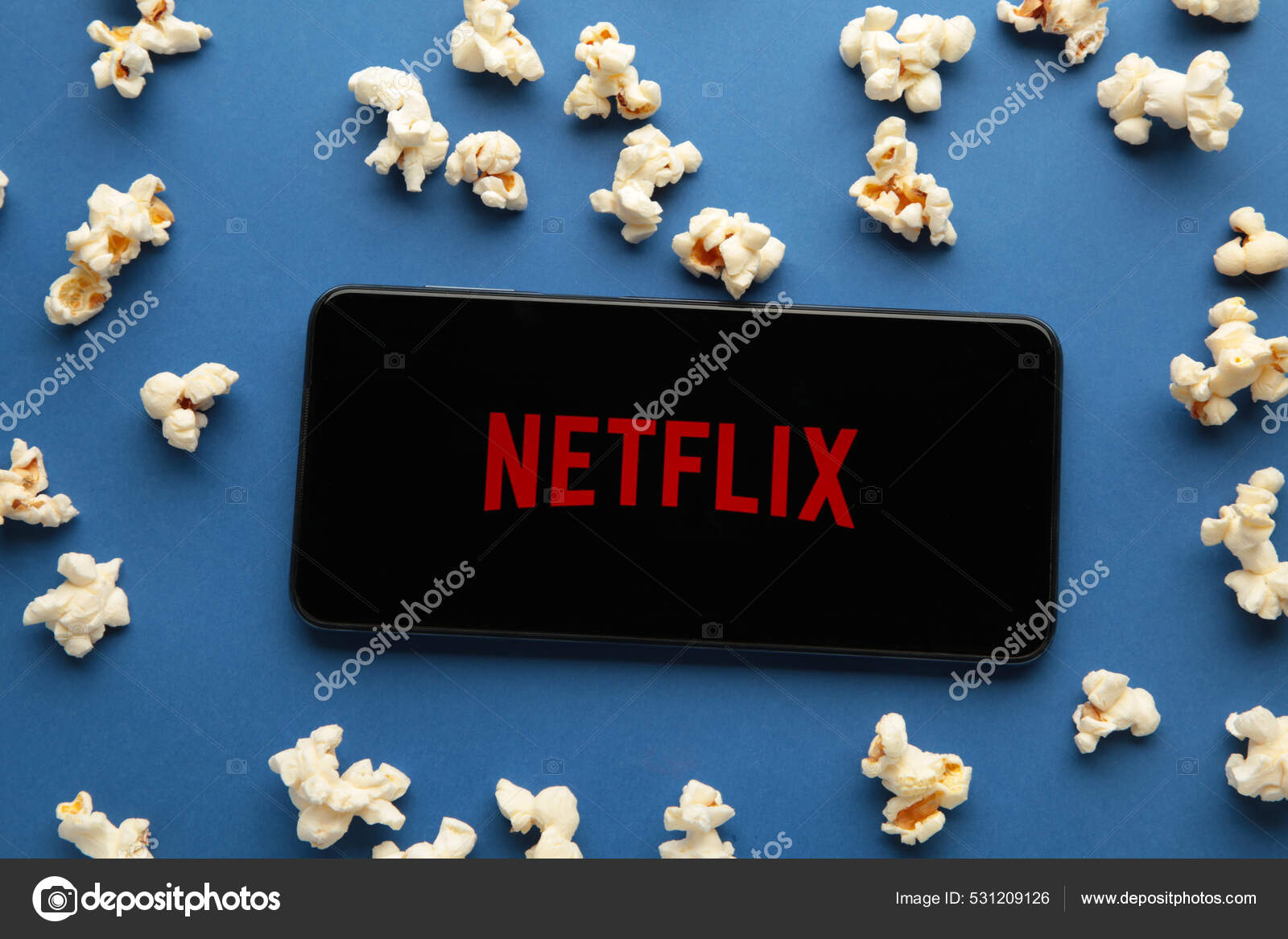 Smartphone Netflix Logo Popcorn Blue Background Netflix Specializes ...