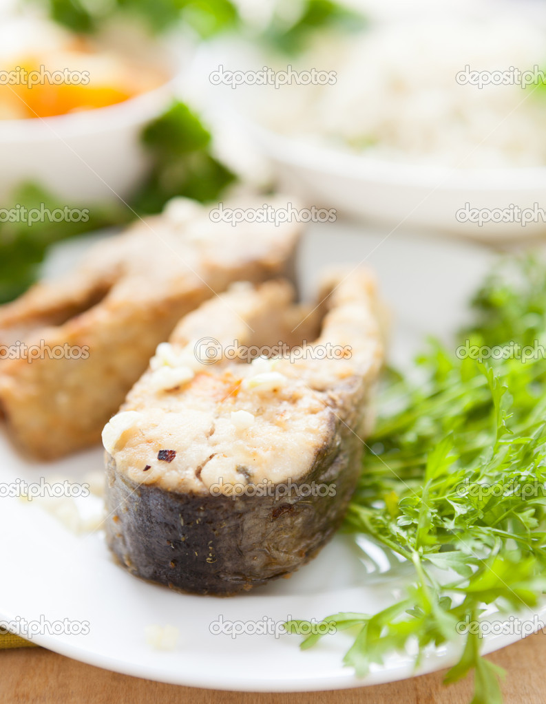 Fried river fish fillets and parsley Stock Photo by ©olhaafanasieva ...