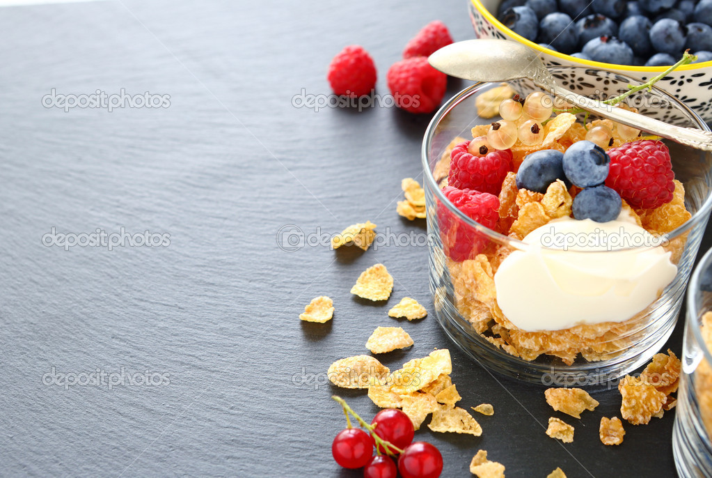 Breakfast cereal and berries in a glass Stock Photo by ©olhaafanasieva ...