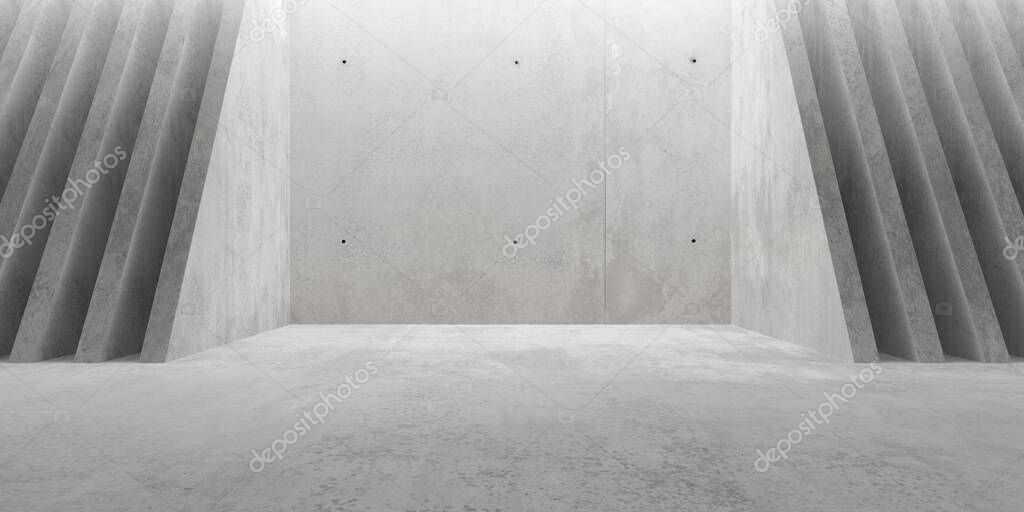 Sala de paredes de hormigón moderno y vacío abstracto con apertura de ...