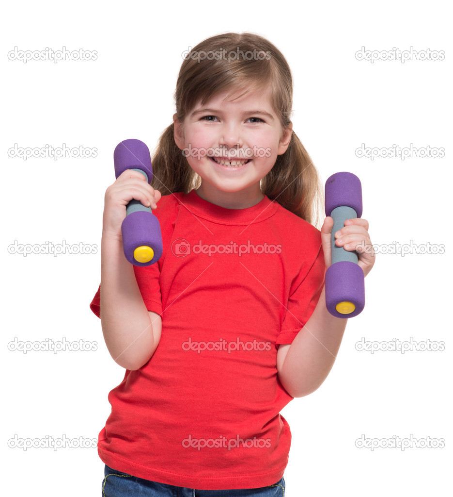 Little girl holding small barbell for fitness Stock Photo by ©Raysay ...