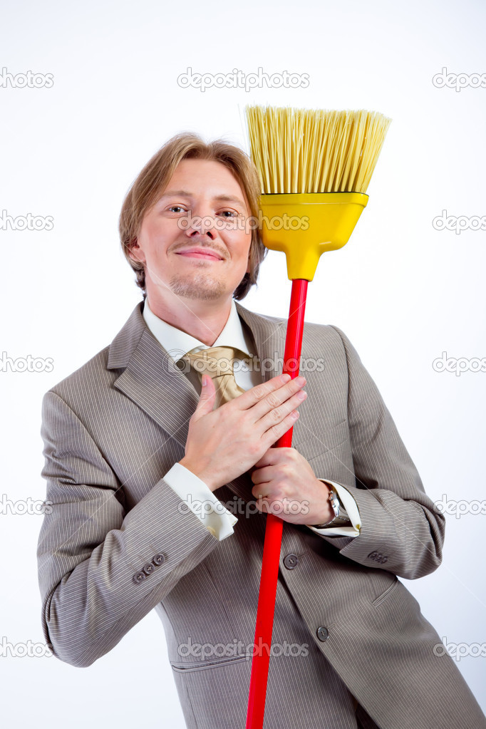 Man with broom — Stock Photo © shamano #19635455